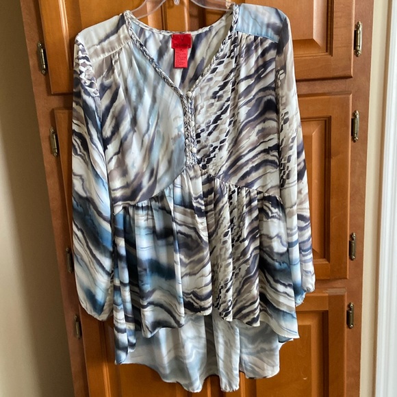 Cristina | Tops | Striking Print Vneck Top Gathered Under Breast Longer ...